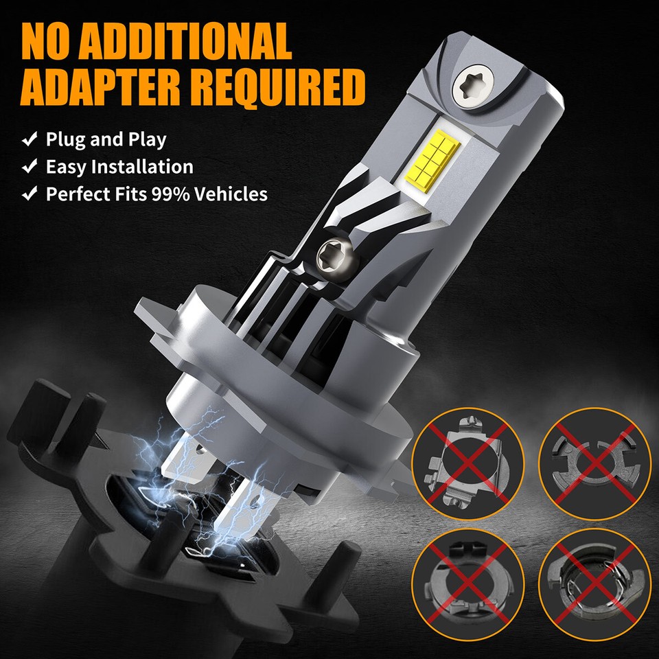 4X H7 LED Lights Bulb Kit Hi-Low Beam Super Bright 8000K White Bright ...