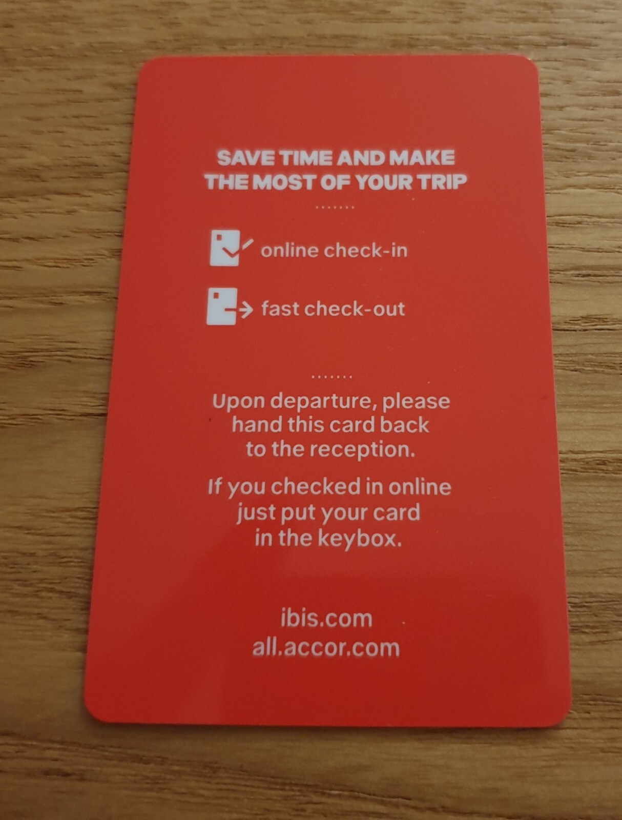 Carte Chambre Clé Hotel Accor Ibis "You gOt the keY" red card check-in ...