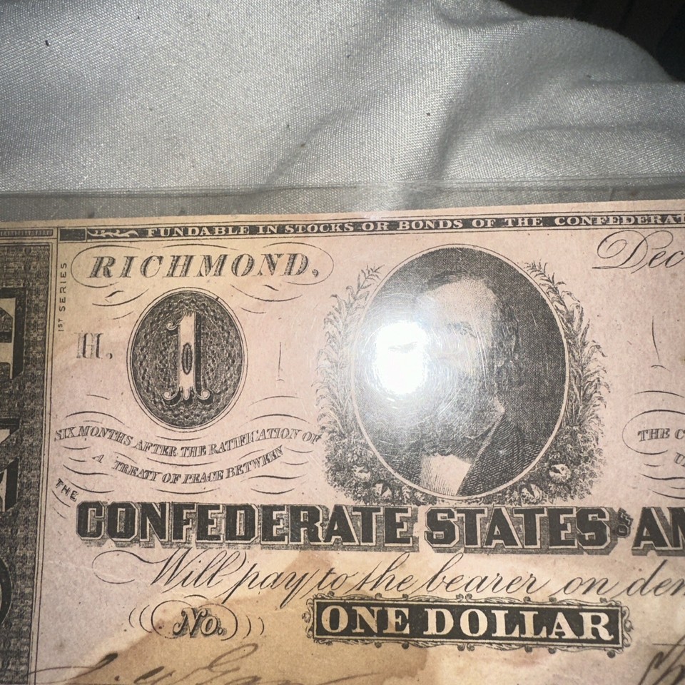 T-55 1862 $1 ONE DOLLAR CSA CONFEDERATE STATES OF AMERICA CURRENCY NOTE ...