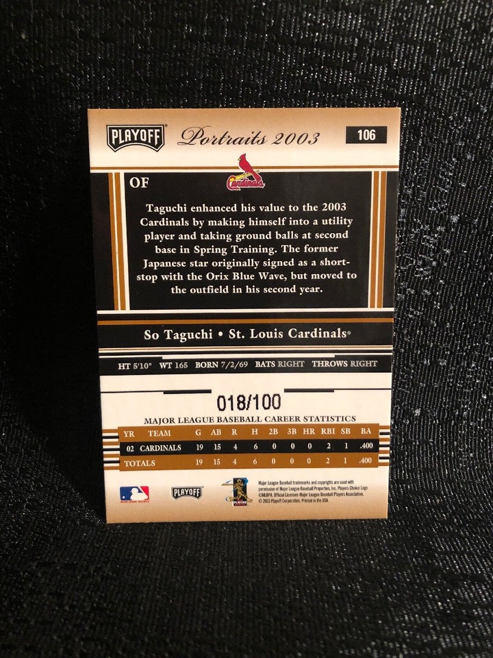 2003 So Taguchi St Louis Cardinals Playoff Portraits Baseball Card 106 ...