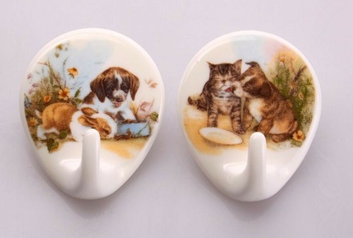 Adhesive Hook Porcelain Effect Animals 6 Piece Glue Towel Self | eBay ...