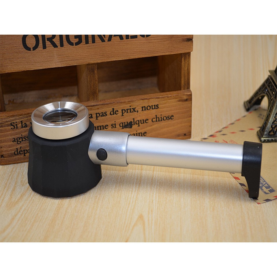 Handheld Magnifier 10X Magnifying Glass LED Light Loupe Measure Scale ...