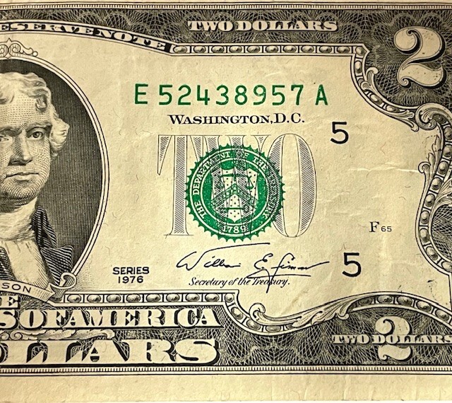 2 DOLLAR BILL 1976 RARE MISPRINTED TREASURY SEAL & SERIAL NUMBER | eBay