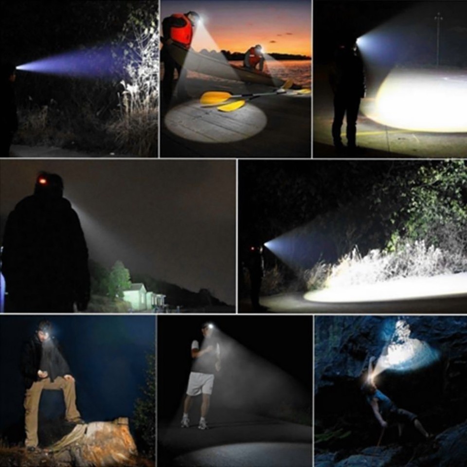 COB T6 LED Clip-On Head Torch Zoomable Cap Hat Light Headlamp Fishing ...