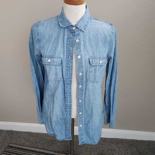 J Crew Shirt Womens size 6 Blue Denim Chambray Long Sleeved Button Up ...