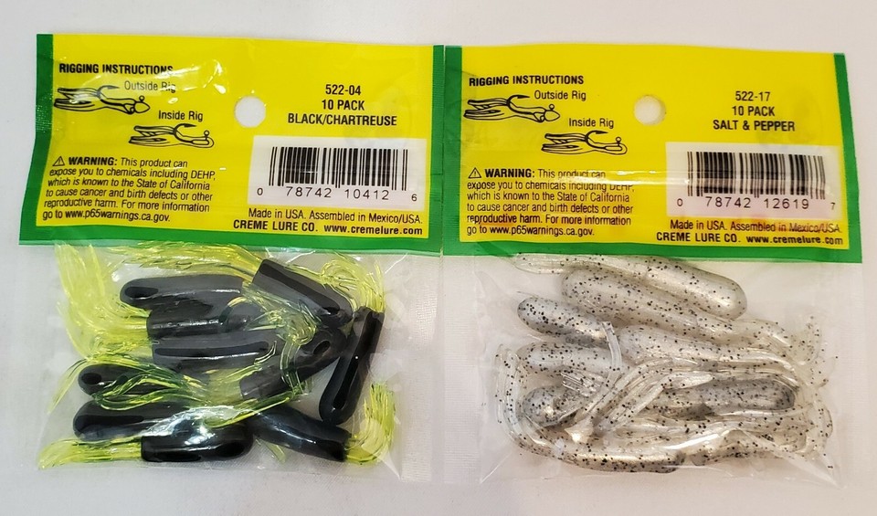 Creme 1.5" Mini Tail Soft Tube Crappie Panfish Lure Black Chart & Salt ...