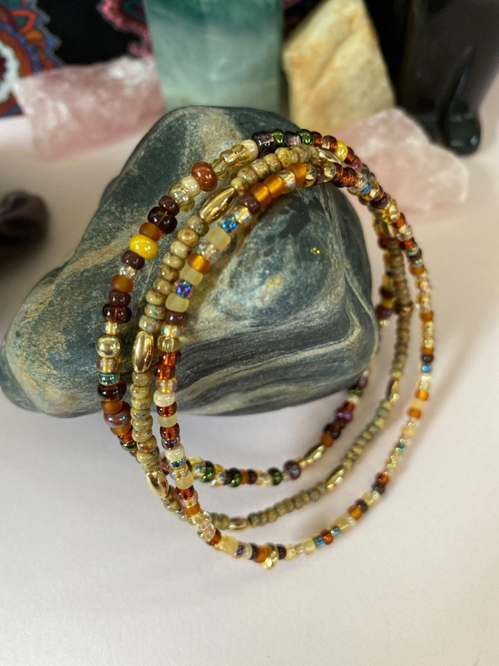 Ladies Set of 3 Bracelets. Earth Tones. Pretty. Stretch. 7.5 inch. Gift ...