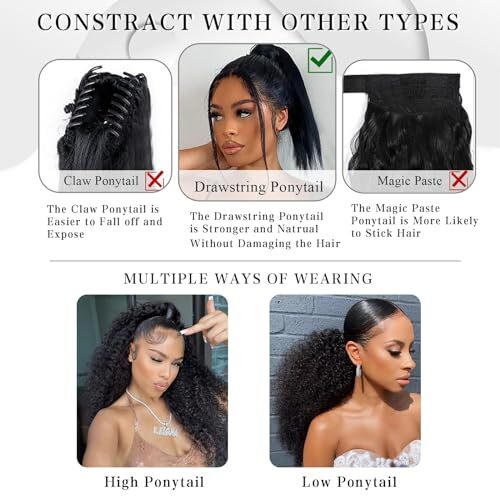 Kinky Curly Ombre Gray Drawstring Ponytail Extension for 26 Inch Ombre ...