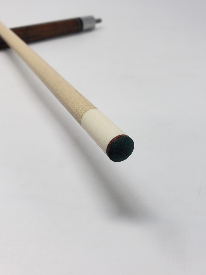 SCHON POOL CUE Irish Linen Wrap 29" Shaft 19oz Black Wood Natural Inlay ...