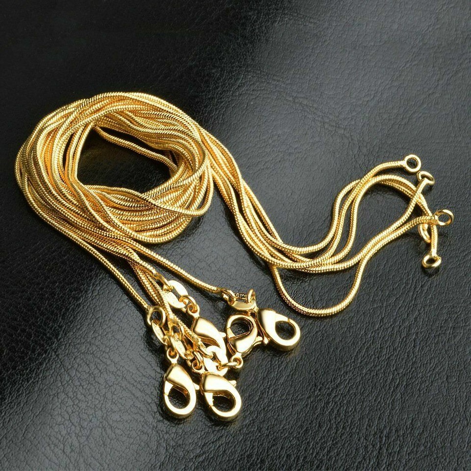 18K Yellow Gold Filled Classic Snake Chain Necklace 16/18/20/22/24/26 ...