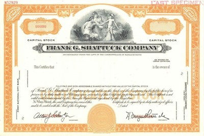 Frank G. Shattuck Co. - Specimen Stock Certificate - Shattuck Bought ...