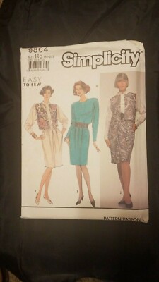 SIMPLICITY VINTAGE MISSES PETITE DRESS UNLINED VEST UNCUT PATTERN 9864 ...