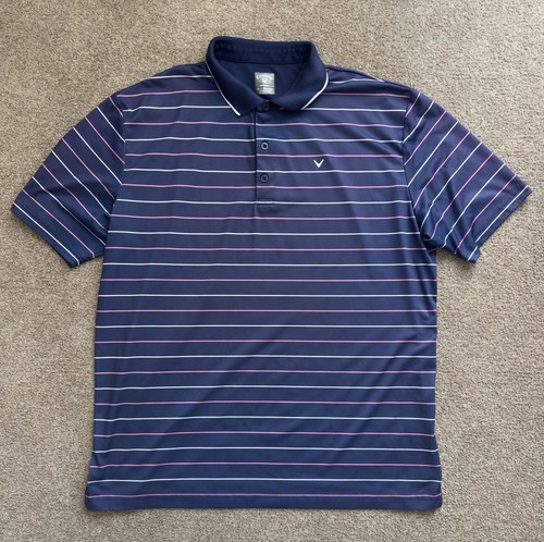 Men’s Callaway Opti-Dri Polo Golf Shirt Short Sleeve Blue Striped Pink ...