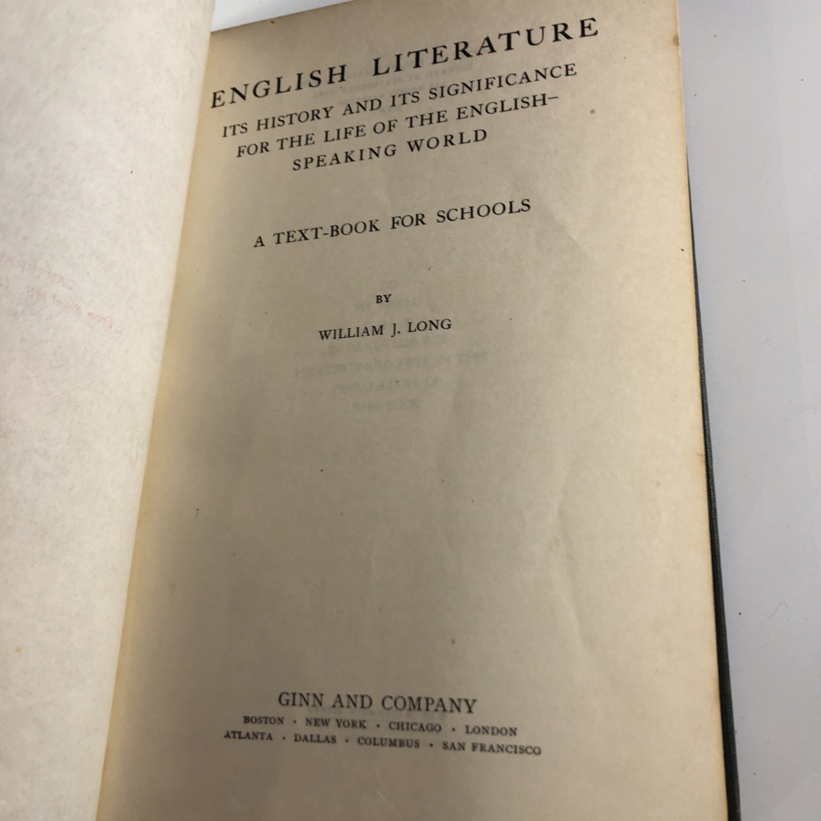 English Literature By William J Long Vintage Hardcover Life History ...
