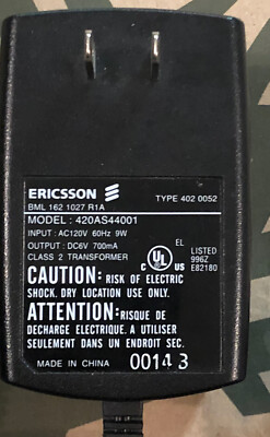 Ericsson 420AS44001 AC Power Supply Adapter Phone Charger Output 6V DC ...