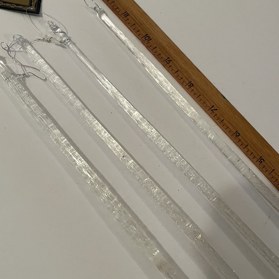 Robert Stanley Glass Christmas Ornaments Icicle Tear Drop 12" Textured ...