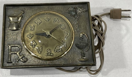 Vintage APOTHECARY RX Alchemy Symbols Metal Electric CLOCK WORKS! Rare ...