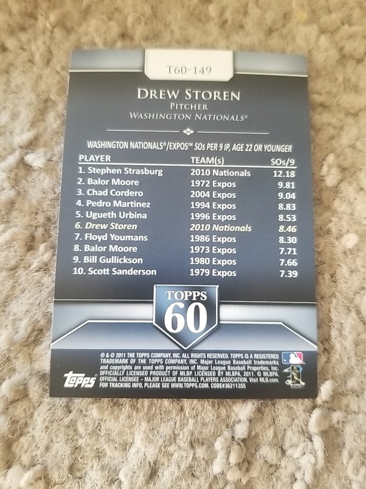 DREW STOREN 2011 TOPPS 60 CARD T60-149 WASHINGTON NATIONALS (SUBSET ...
