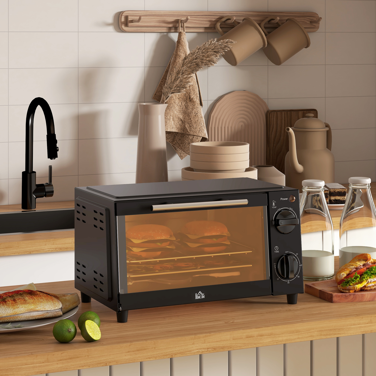 HOMCOM Mini Oven 9L Countertop Electric Grill w/ Temp Timer Control ...