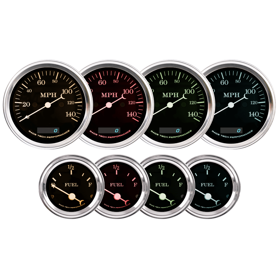 Racetech Vintage Electrical GPS 6 Gauge Set Black Dial 4 Color 0-90 Ohm ...