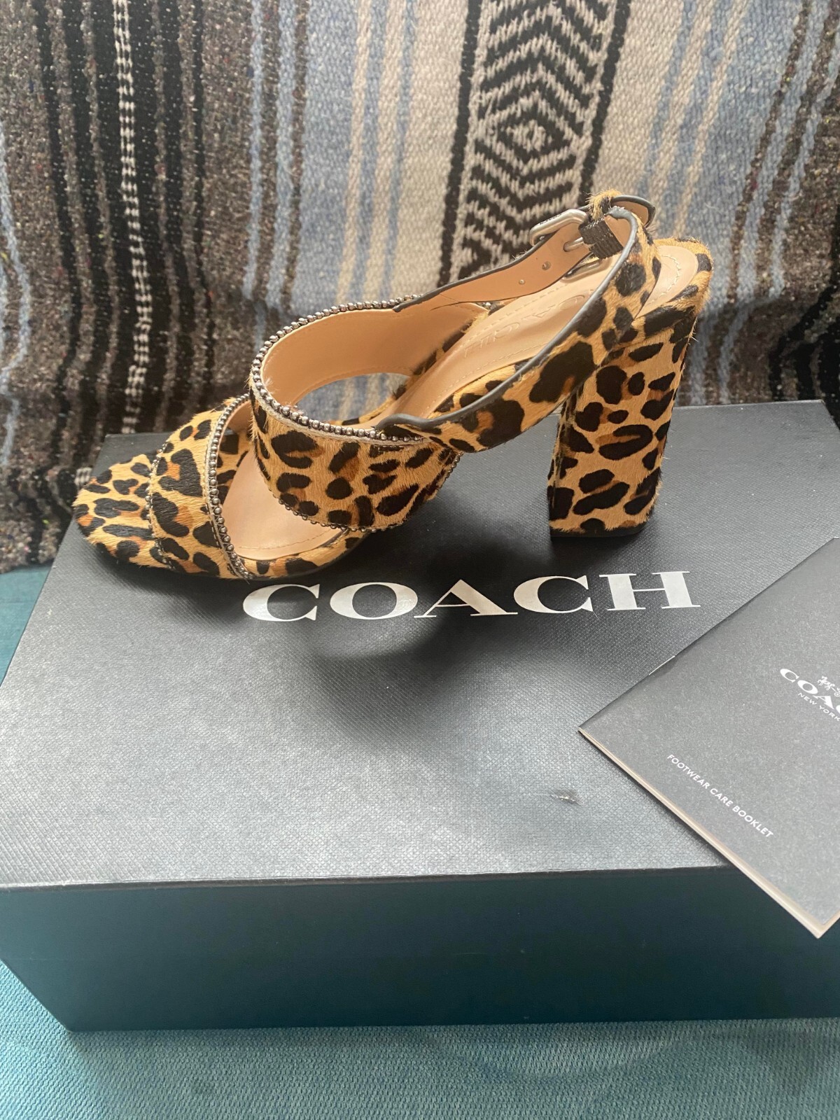 coach woman tan and black shoes heels straps size 8 p… - Gem