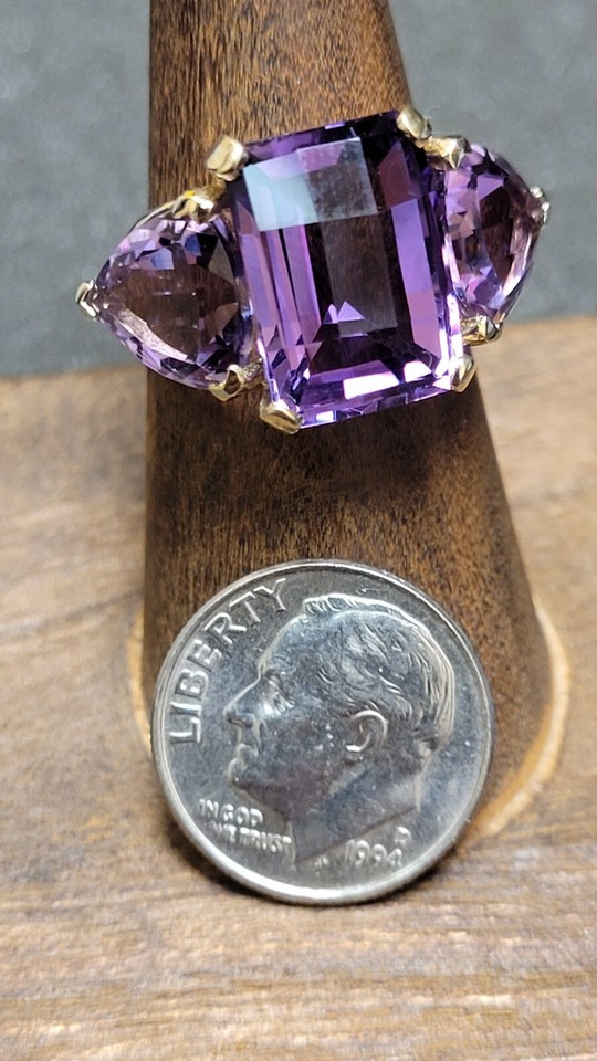 Signed STS 14k Yellow Gold & Amethyst Ring Size 6 | eBay