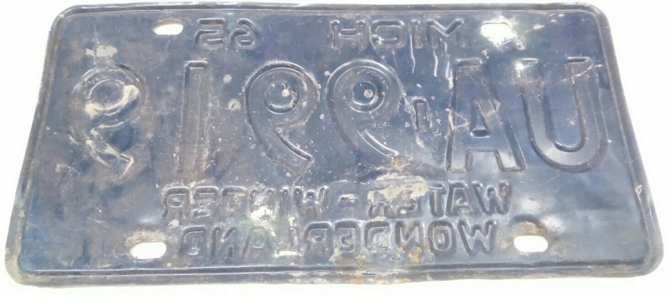 1965 ORIGINAL AUTHENTIC MICHIGAN LICENSE PLATE UA-9919 WATER WINTER ...