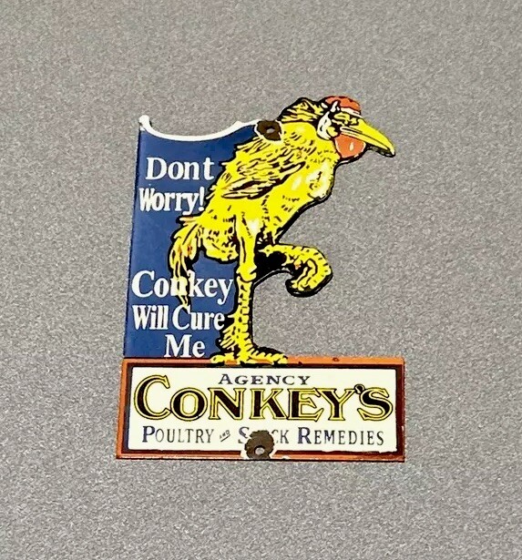 VINTAGE CONKEYS BIRD PORCELAIN SIGN CAR GAS AUTO OIL | eBay