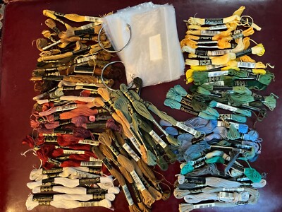 DMC Embroidery Floss Lot of 85+ Skeins Cotton Thread & Plastic Bags ...