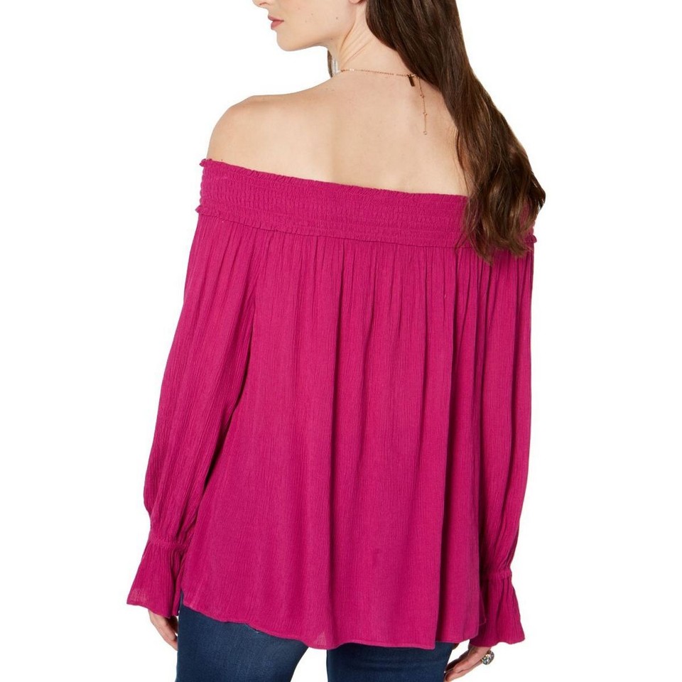 INC NEW Women's Magenta Flame Smocked Off-the-shoulder Blouse Shirt Top XS TEDO | eBay