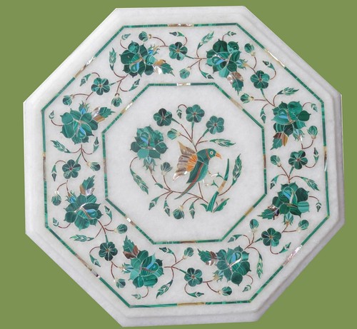 12" white Marble Dining Cofee Center Corner Side Inlay Malachite Table ...