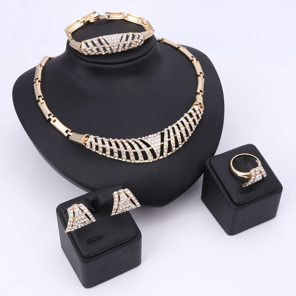 Gold Plated Crystal Triangle & Stripes 4 pieces Jewelry Set | eBay