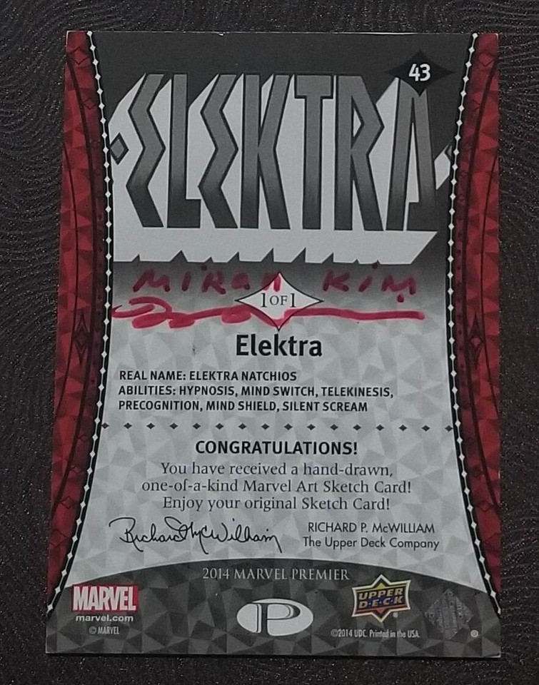 2014 MARVEL PREMIER ELEKTRA 1/1 SKETCH MIRAN KIM | eBay