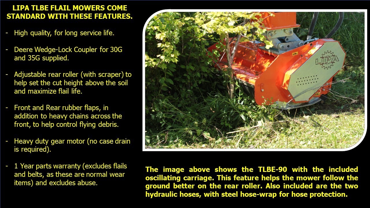 Lipa TLBE-90 Flail Mower (Fits Deere 30G, 35G, 30P & 35P Mini Excavator ...