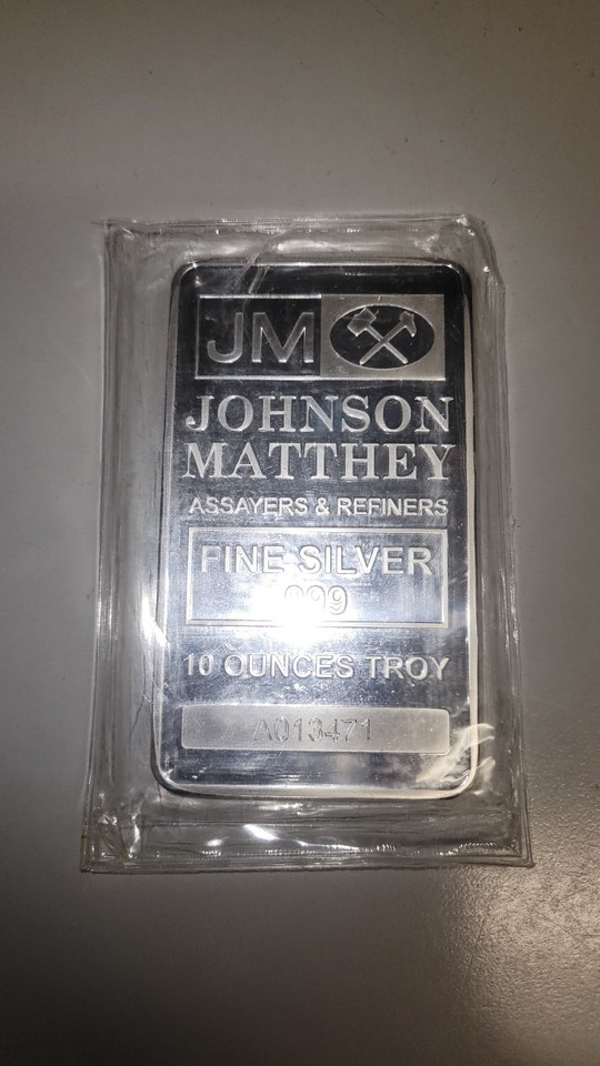 JOHNSON MATTHEY 10 TROY OZ .999 FINE SILVER BAR "10 OUNCES TOTAL ...