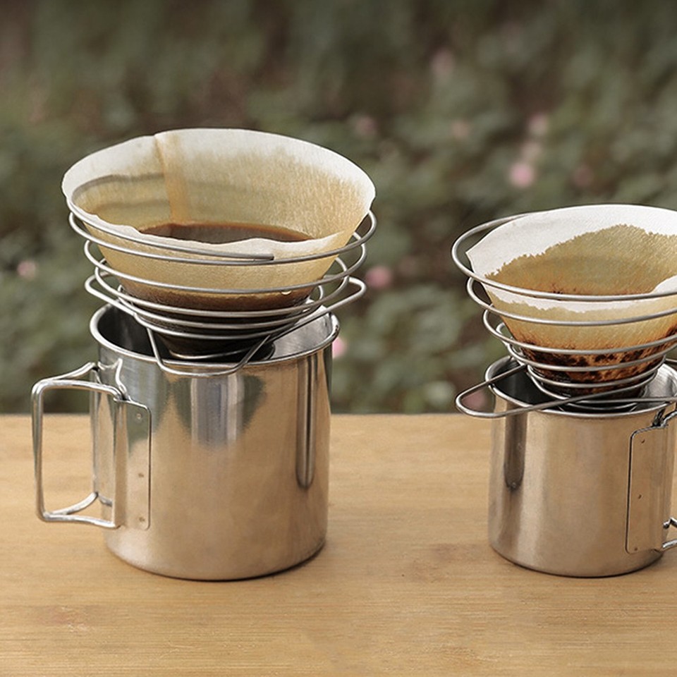 2 Pcs Stainless Camping Coffee Filter Folding Funnel Outdoor Stand ...