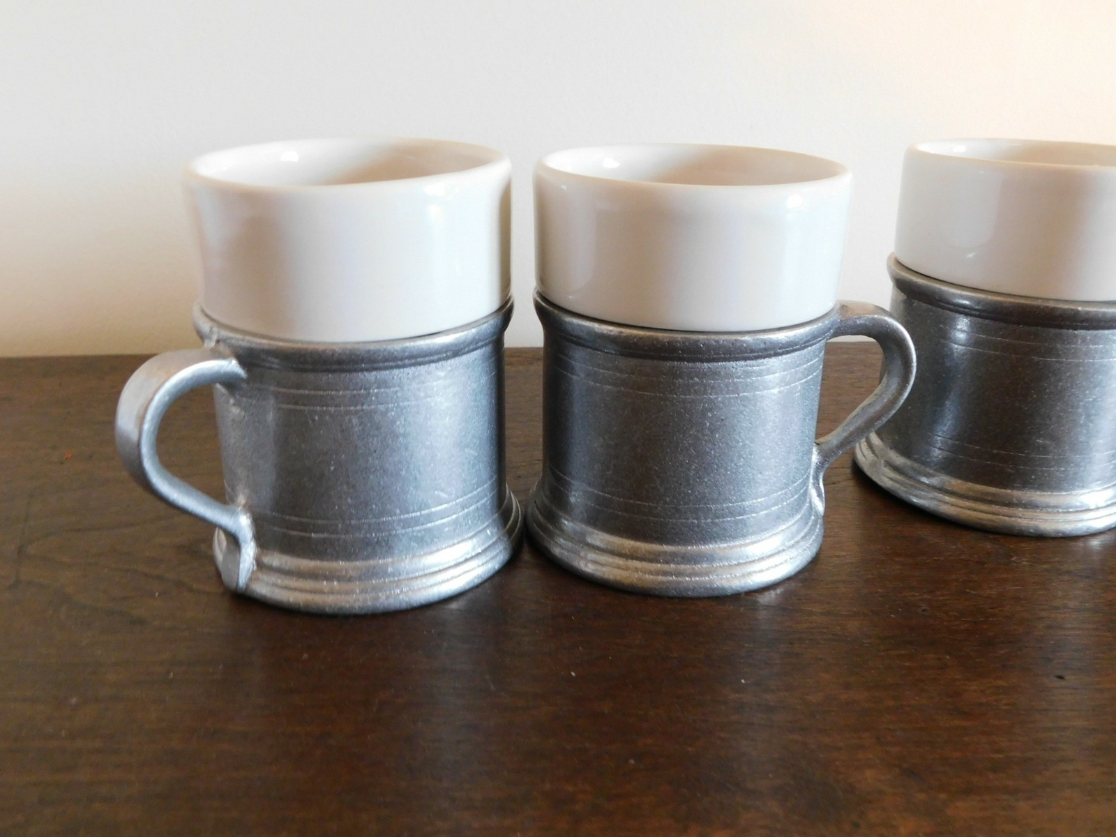 4 Mugs / Cups w/ Removable Ceramic Iinsert - Carson Pewter / Metal ...