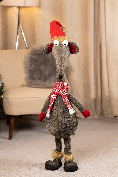 Christmas Rat Ornament Large Soft Plush Decoration Grey Standing ...