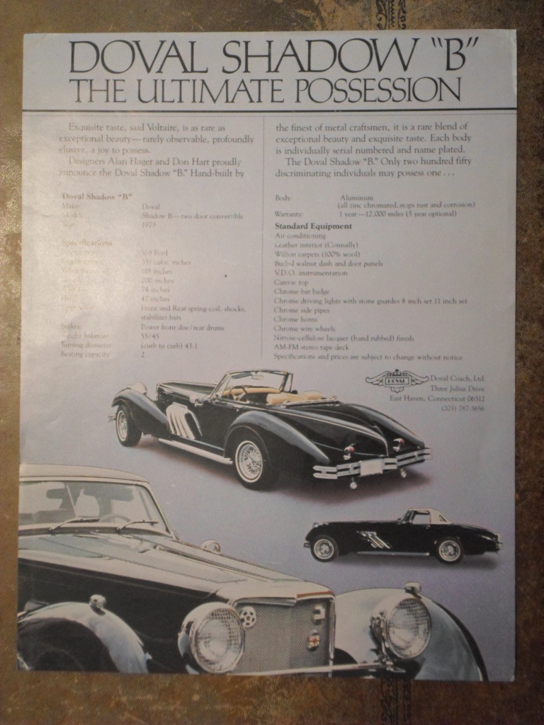 DOVAL SHADOW B orig 1979 USA Mkt Sales Leaflet Brochure - Ford V8 Power ...