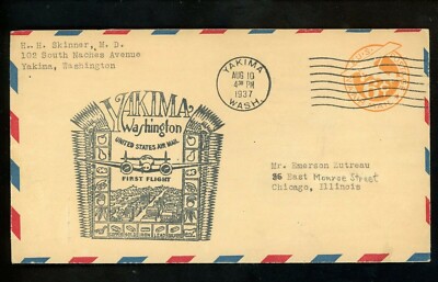 US Postal History Airmail CAM 9 Yakima WA 8/10/1937 AAMC #9W67 Gold ...