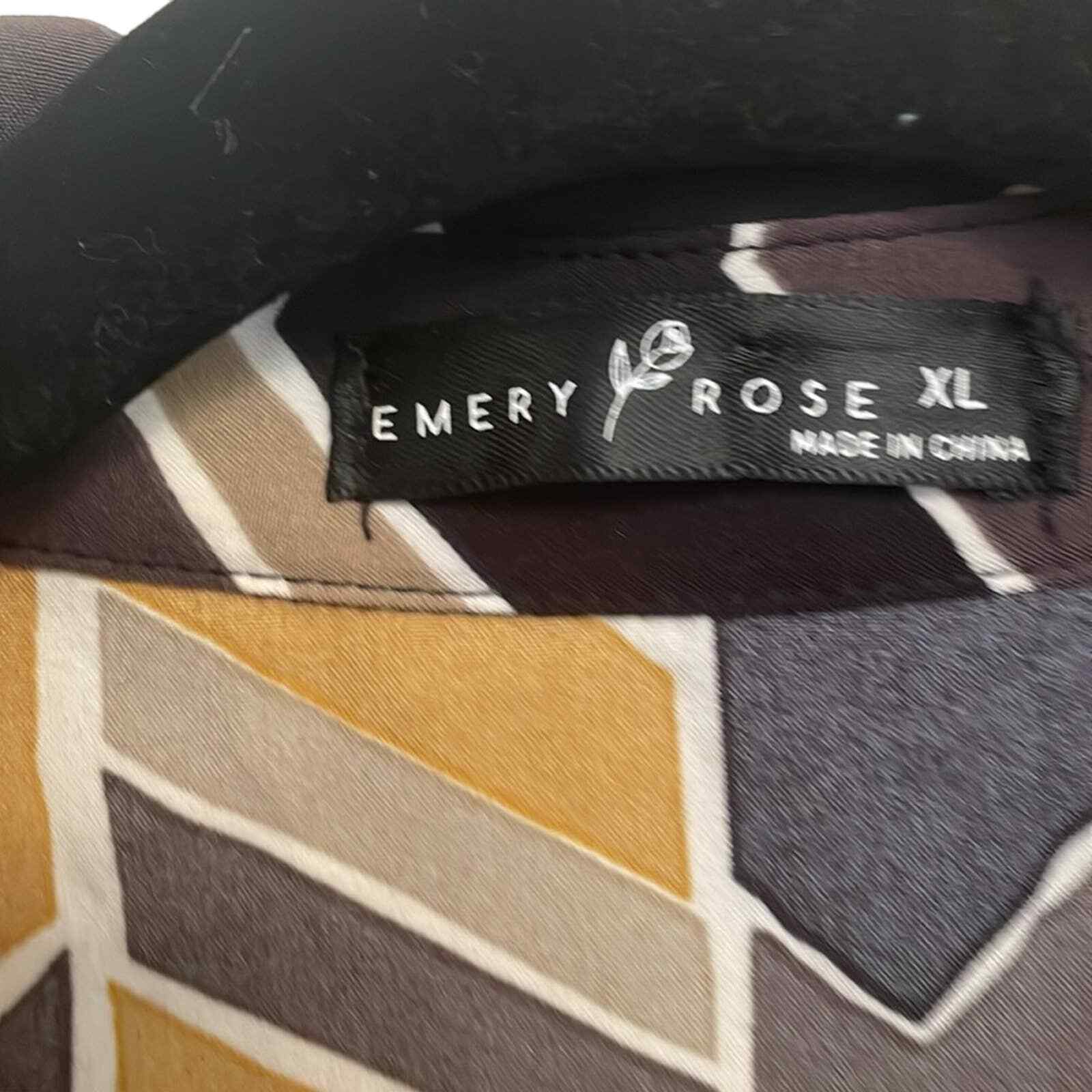 Emery Rose chevron black grey and mustard yellow button up shirt size ...