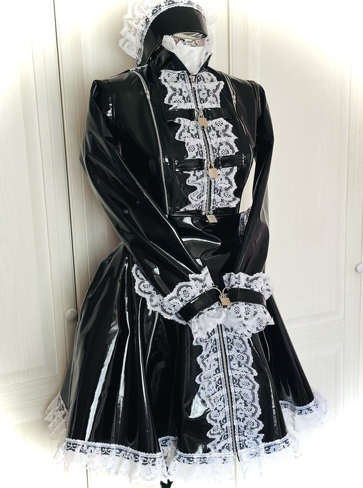 Misfitz black PVC 3 zip lockable straitjacket Sissy Maids Dress. SIZE ...