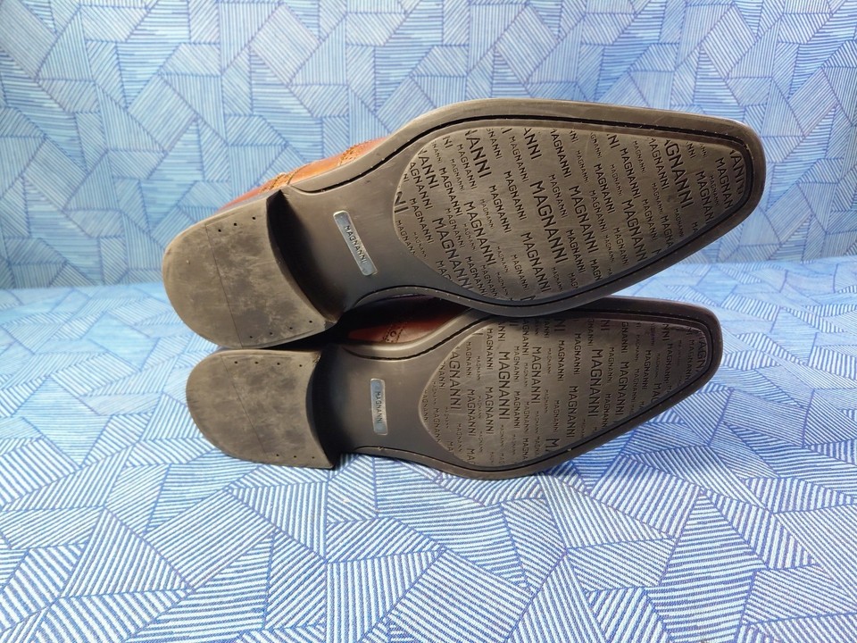 MAGNANNI Mens Casual Dress Shoes Shaded Brown Leather Wingtip Oxford Sz ...