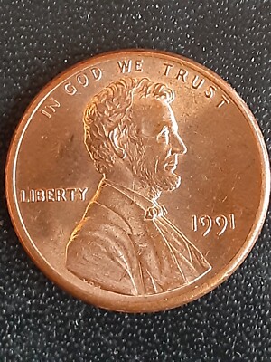 1991 Lincoln Memorial Penny No Mint Mark AU Red Thick Rim Off Centered ...