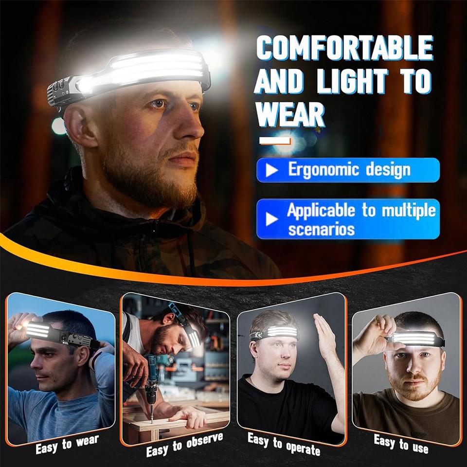 1/2X Waterproof 3COB Headlamp Night Buddy LED Motion Sensor Head Torch ...