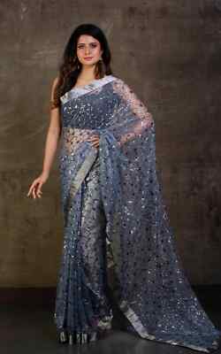 Designer Italian Net with Sequin Woven Bollywood Sarees For Wedding ...