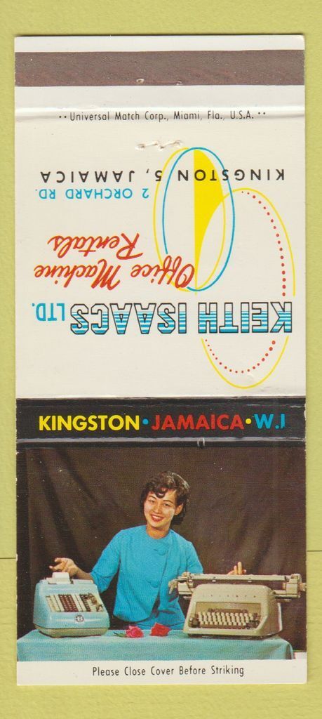 Matchbook Cover - Keith Isaacs Office Machine Rentals Kingston Jamaica ...