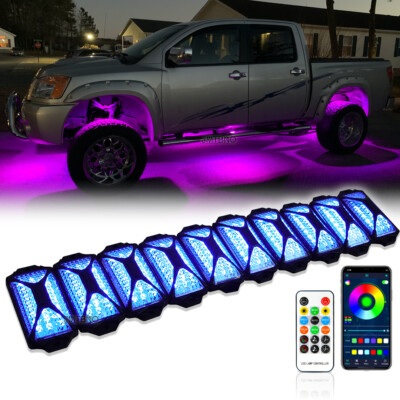 For Nissan Titan 10 Pods RGB LED Neon Rock Lights Underbody Glow ...