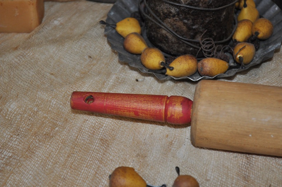 Wooden Rolling Pin Antique 17" Long Vintage Folk Art Nice Worn Red ...