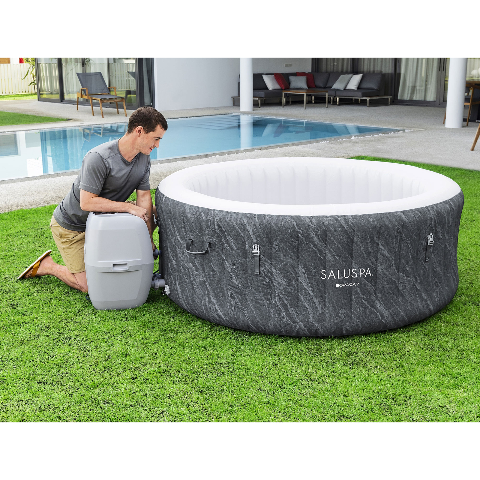 SaluSpa Boracay AirJet Round Inflatable Spa w/ App Control, Gray (Open ...